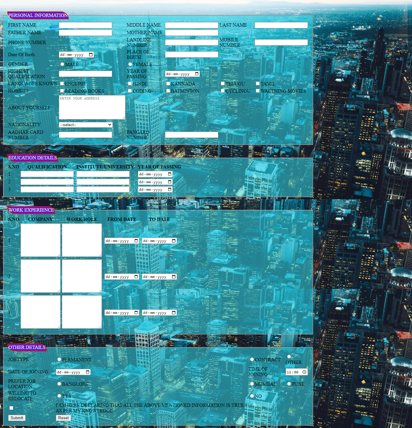 Online Job Application Form Using Html And Css Artificial Intelligence